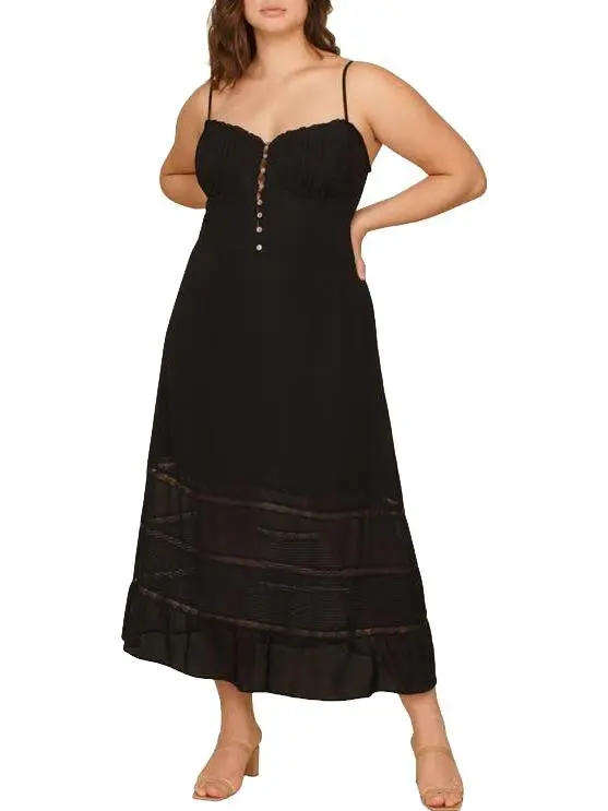 REFORMATION Harvest Midi Dress With Lace Insets - Black