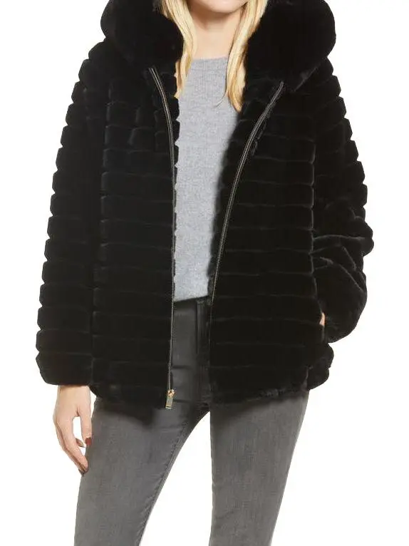 Gallery Faux Fur Hooded Jacket - Black