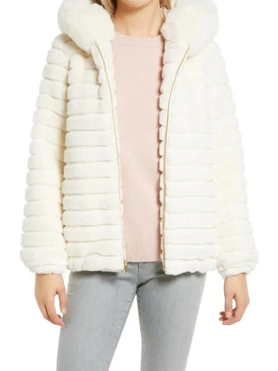 Gallery Faux Fur Hooded Jacket - Cream