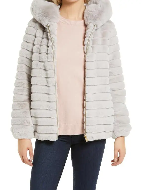 Gallery Faux Fur Hooded Jacket - Grey