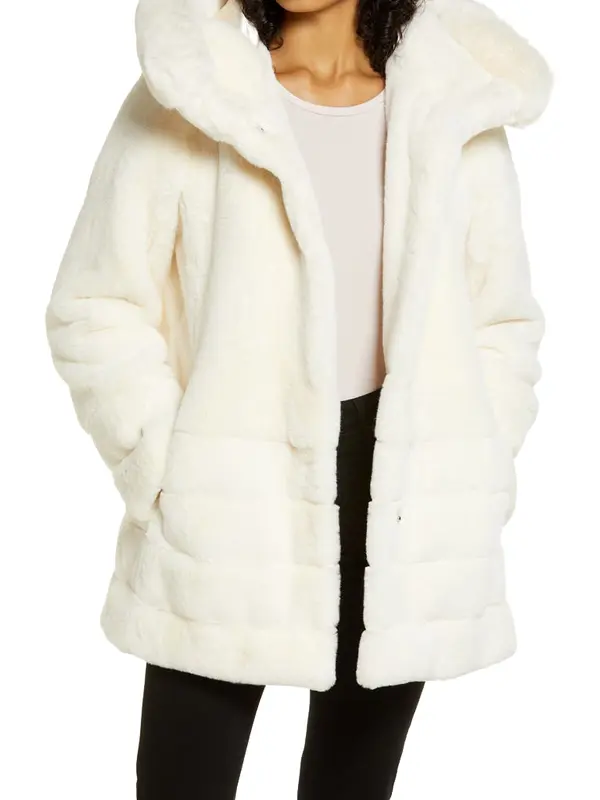 Gallery Hooded Faux Fur Coat - Cream