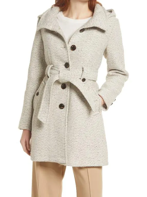 Gallery Belted Hooded A-line Coat - Oatmeal