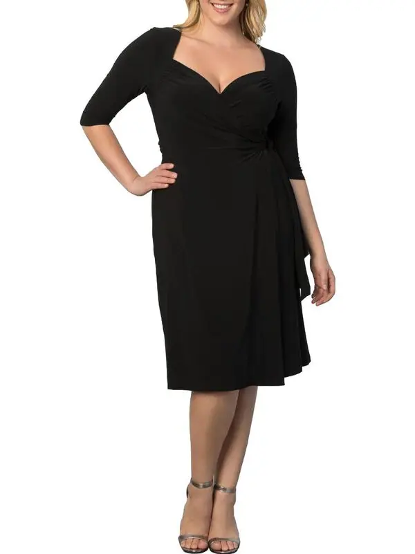 KIYONNA Sweetheart Neck Wrap Dress - Black Noir