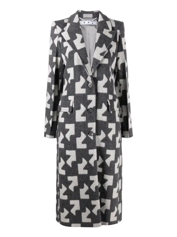 Off-White Geometric Pattern Overcoat - Grey