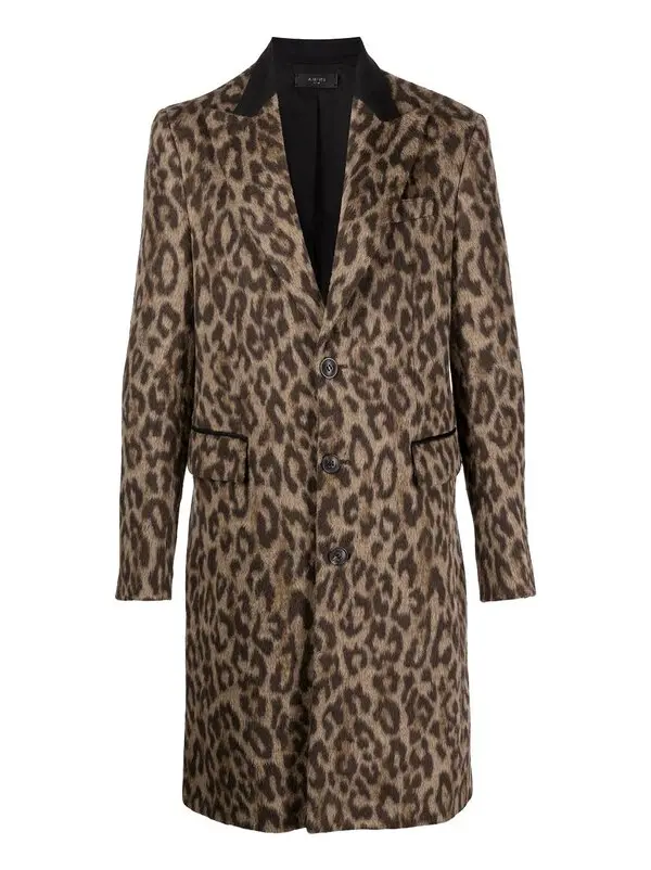 Amiri Brushed Leopard-print Single-breasted Coat - Brown