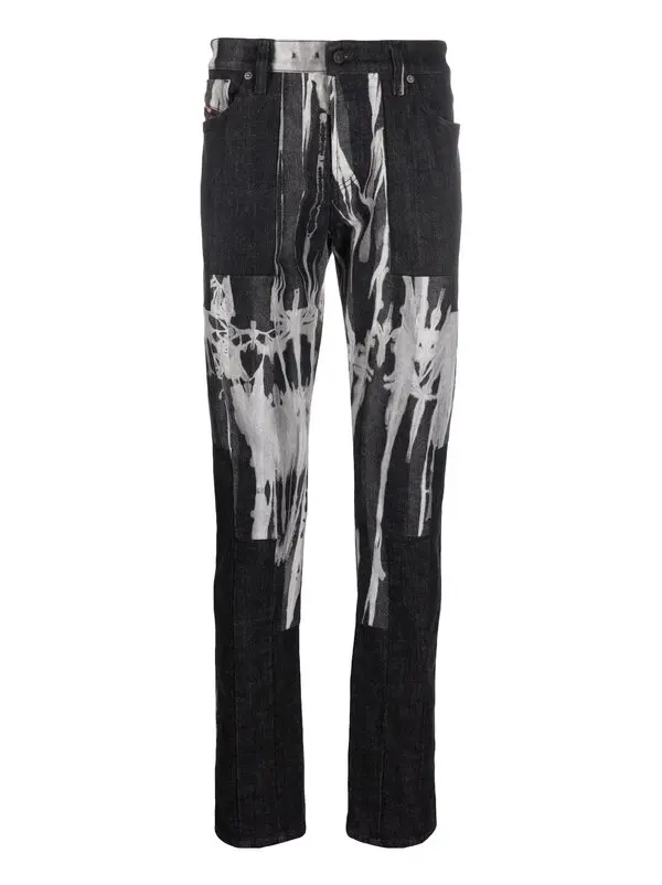 DIESEL® D-kras Slim-fit Jeans With Graphic Print - Black
