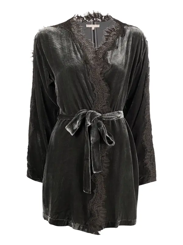 Gold Hawk Lace-trimmed Belted Coat - Grey