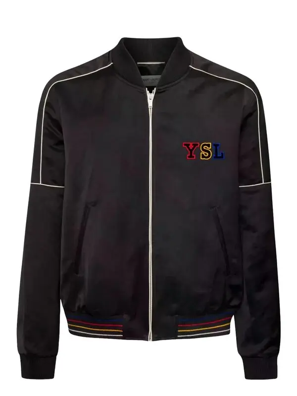 Saint Laurent Embroidered Logo Bomber Jacket - Black
