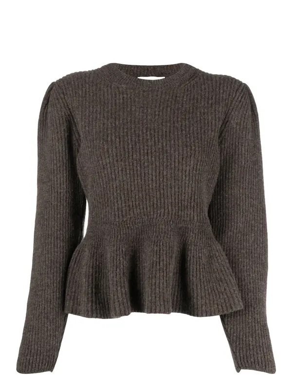 LEMAIRE Ribbed-knit Peplum-hem Jumper - Brown