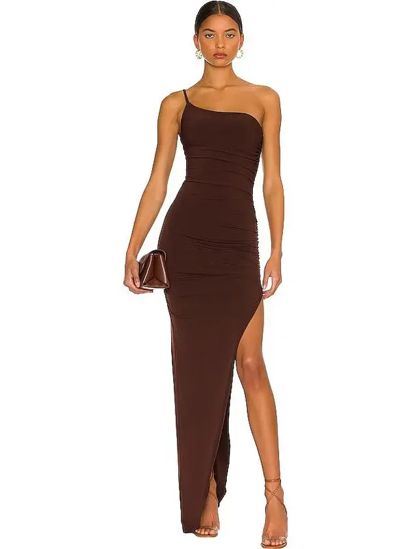 NOOKIE Aria One Shoulder Gown - Chocolate
