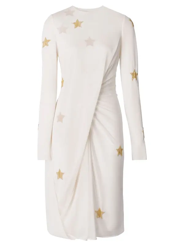 Burberry Silk Viscose Dress With Gold Stars - Neutrals