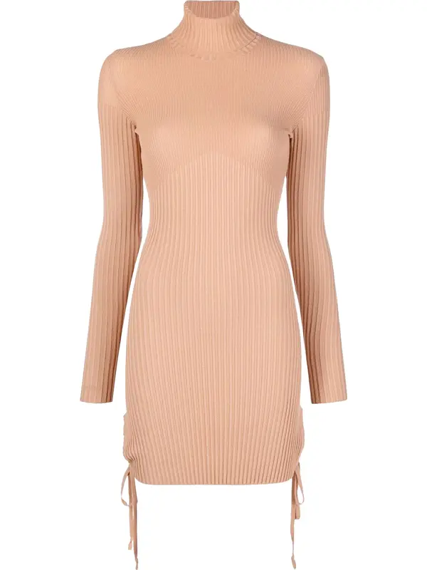 ANDREĀDAMO Roll-neck Ribbed Knit Dress - Brown