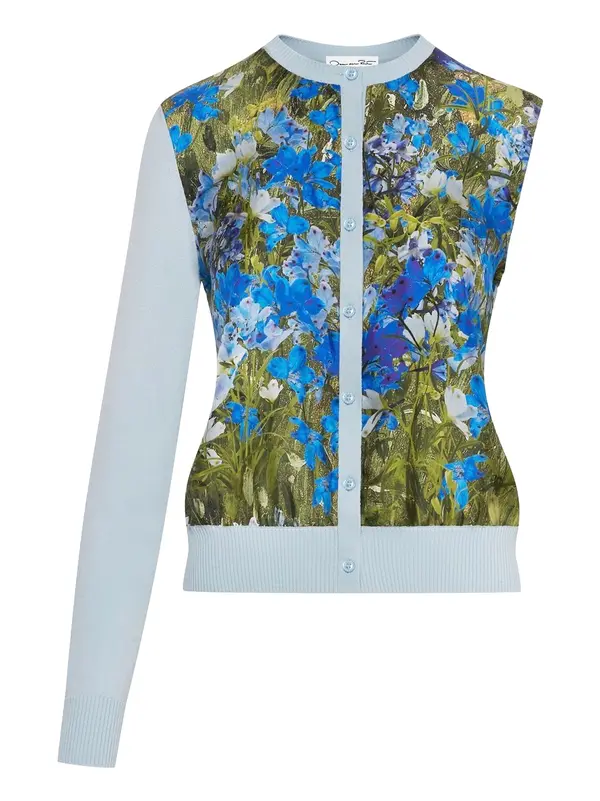 Oscar De La Renta Watercolour-print Cardigan - Blue