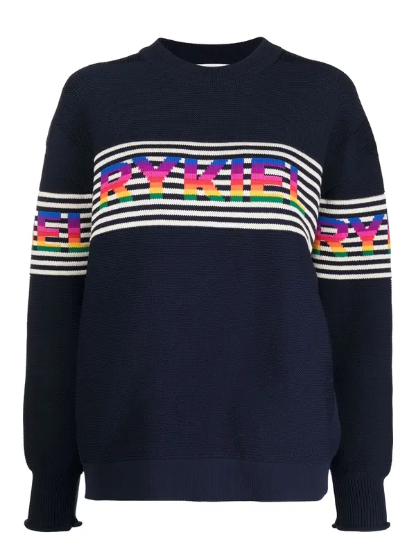 Sonia Rykiel Paris Striped Logo-knit Jumper - Blue