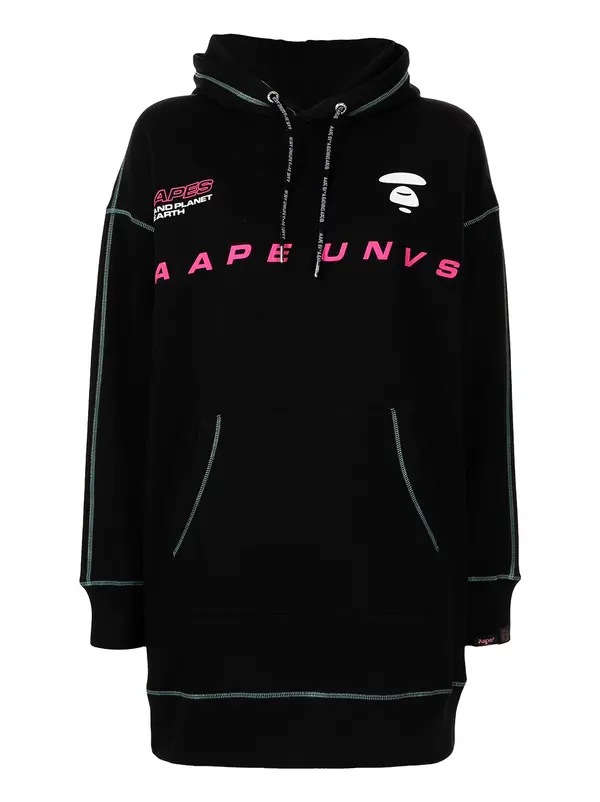 A BATHING APE Aape * Logo Print Hooded Dress - Black
