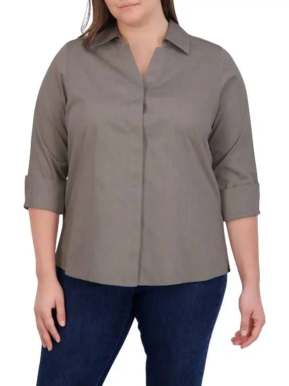 Foxcroft Taylor Three-quarter Sleeve Non-iron Shirt - Charcoal