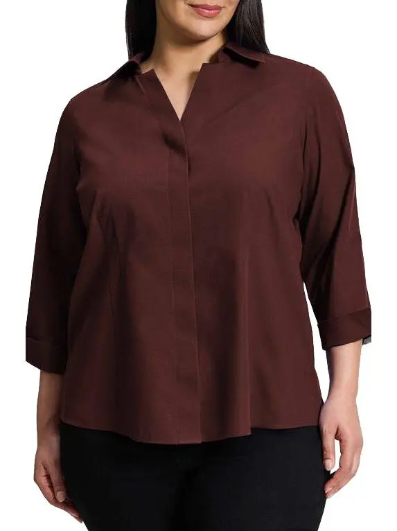 Foxcroft Taylor Three-quarter Sleeve Non-iron Shirt - Chicory Coffee