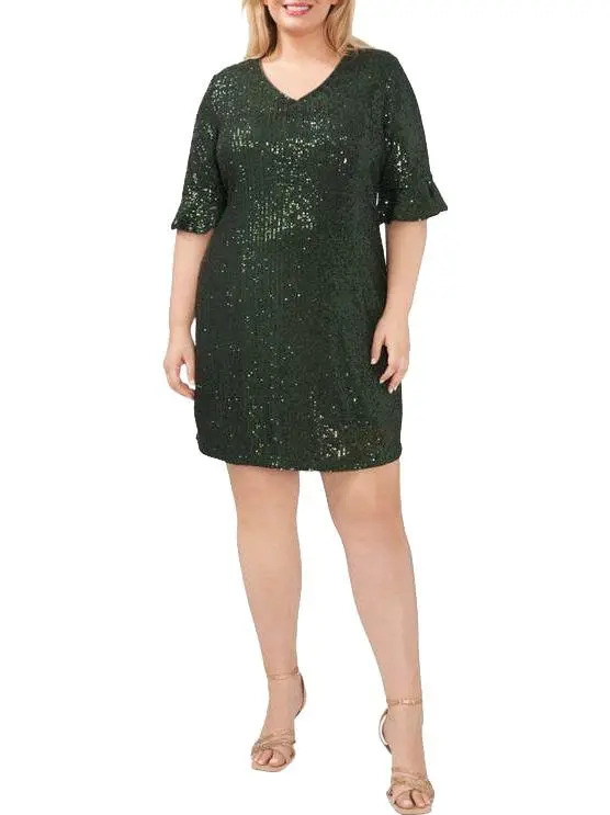CECE DUPRAZ Sequin V-neck Shift Dress - Pine Green