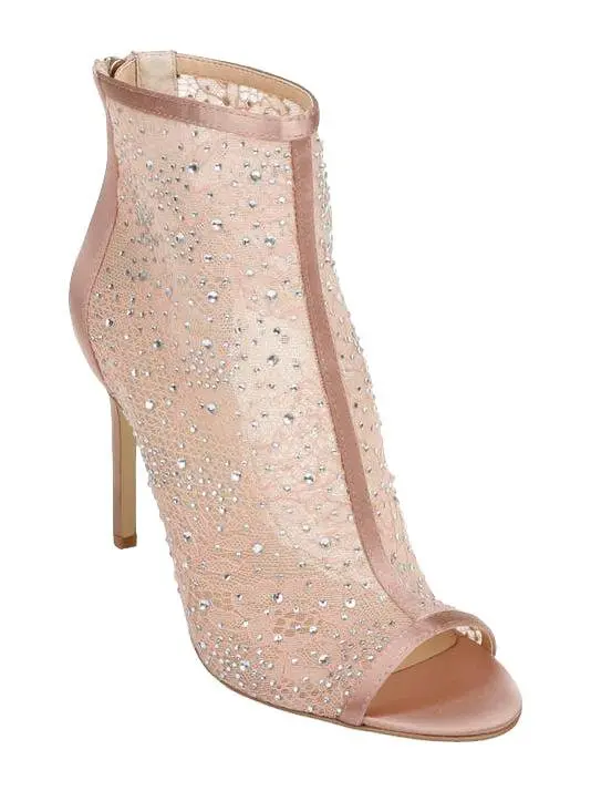 Badgley Mischka Crystal Embellished Lace Booties - Blush Lace