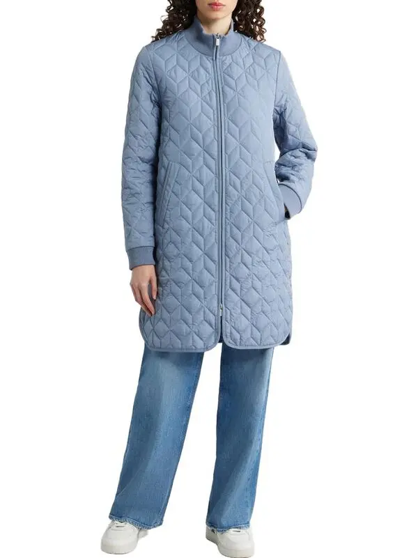 ILSE JACOBSEN Long Quilted Jacket - Grey Blue