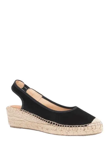 PATRICIA GREEN Valencia Slingback Wedge Espadrille - Black Suede