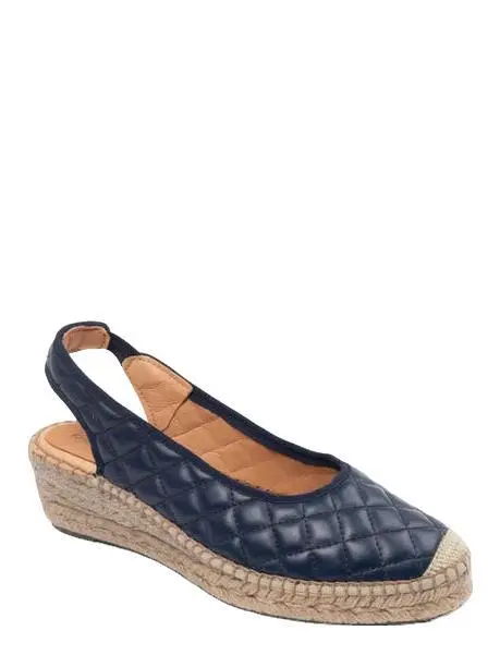 PATRICIA GREEN Valencia Slingback Wedge Espadrille - Navy Quilted Leather