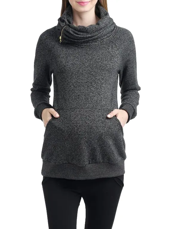 KIMI + KAI Thea Zip Collar Maternity Sweatshirt - Black