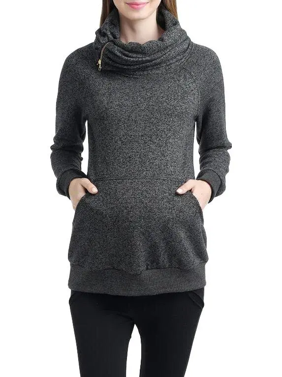 KIMI + KAI Zip Collar Maternity Sweatshirt - Black