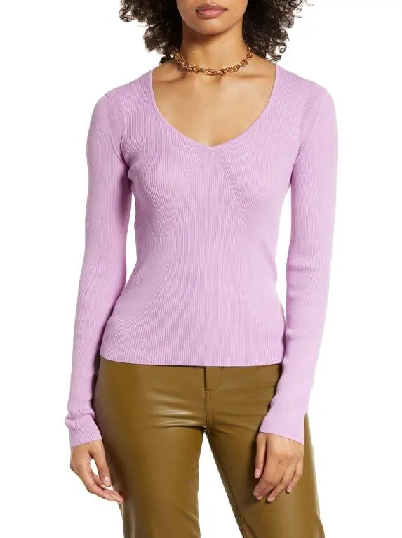 Halogen V-neck Slim-fit Sweater - Pink Tulle