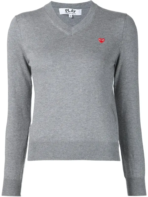 Play Comme Des Garcon Mini Heart V-neck Jumper - Grey