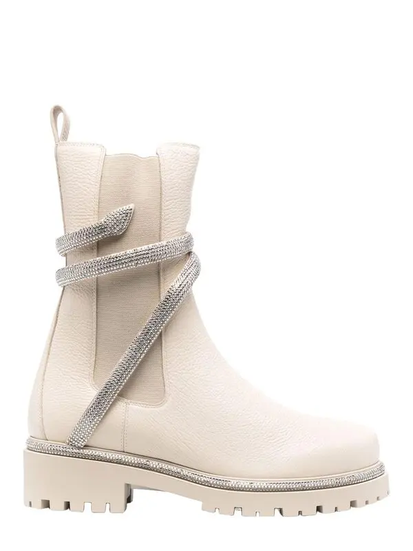 Rene Caovilla Rhinestone Snake Boots - Neutrals