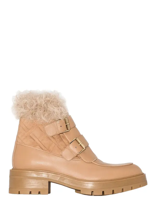 AQUAZZURA Ryan Faux-fur Buckle-strap Boots - Neutrals
