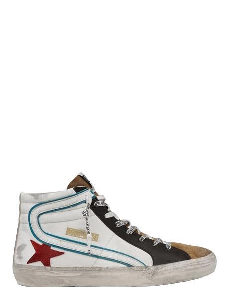 GOLDEN GOOSE Slide High-top Sneaker - White/elk Brown/ruby
