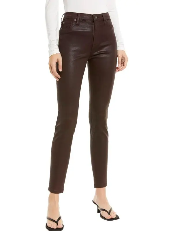 7 For All Mankind Coated High Waist Ankle Skinny Jeans - Coated Chocolate