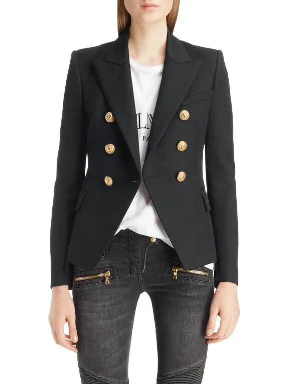 Balmain Double-breasted Wool Blazer - Black