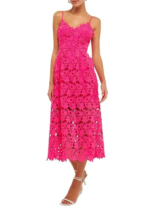 Endless Rose Lace Midi Dress - Fuchsia