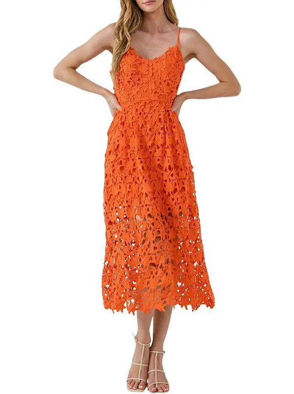 Endless Rose Lace Midi Dress - Orange