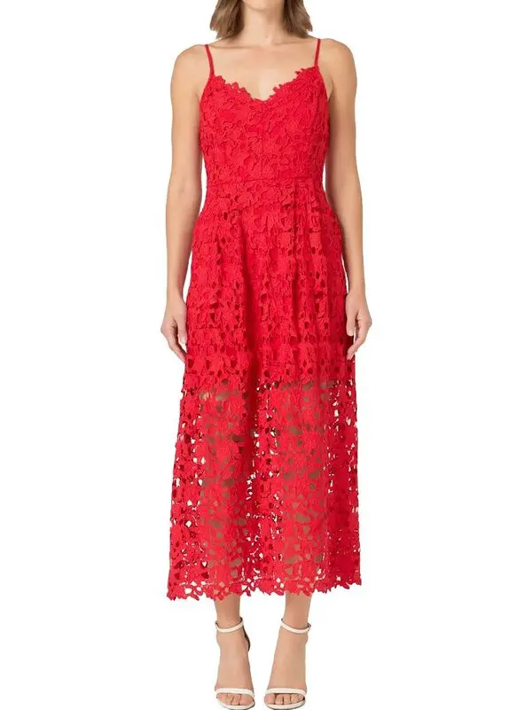 Endless Rose Lace Midi Dress - Red