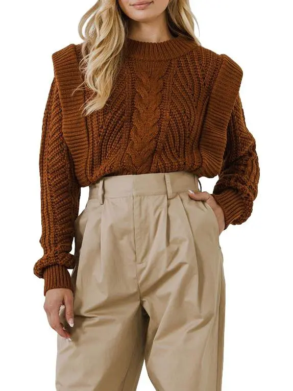 English Factory Ruffle Knit Sweater - Brown