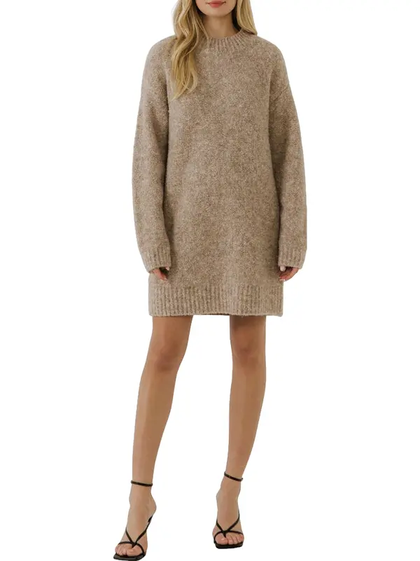 English Factory Crewneck Sweater Dress - Taupe