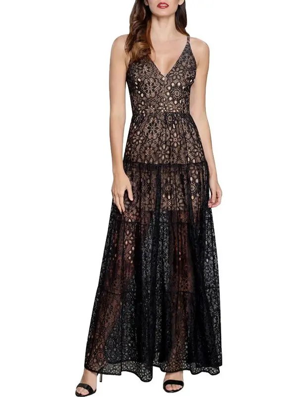 Dress The Population Melina Lace Sleeveless Gown - Black