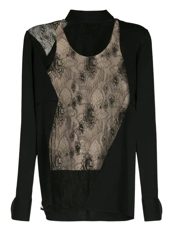 GLORIA COELHO Lace Crepe Blouse - Black