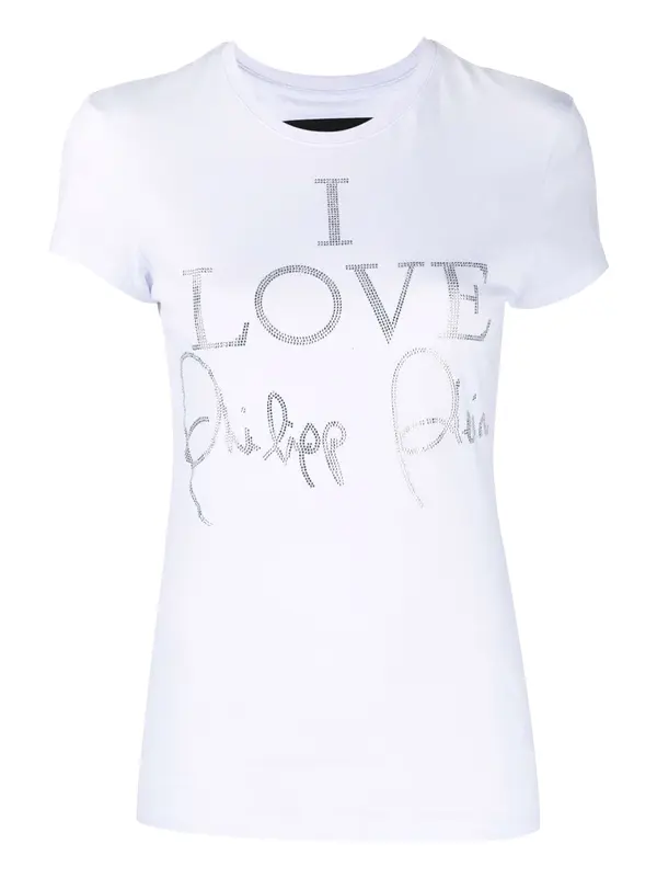 Philipp Plein I Love Crystal-embellished T-shirt - White