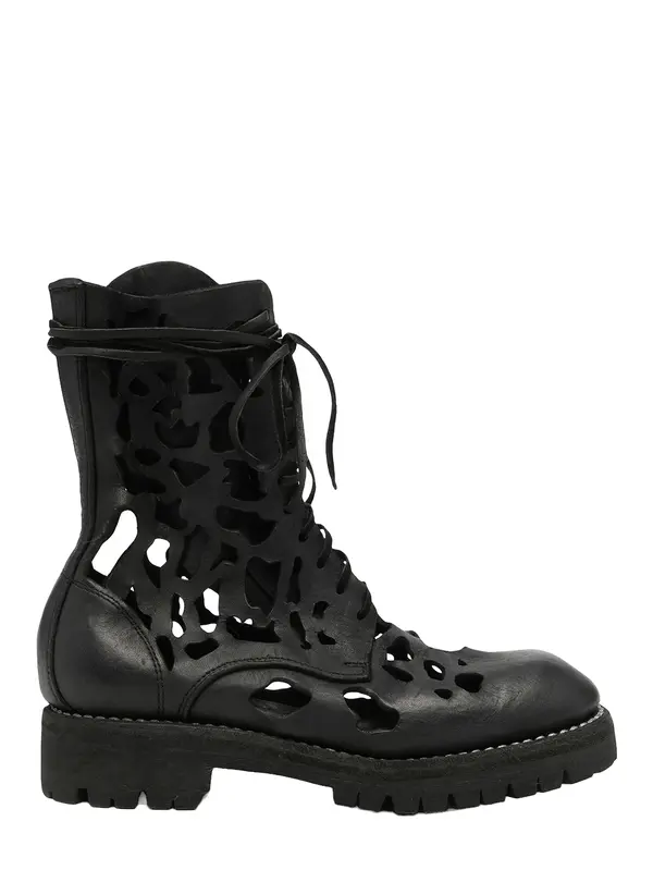 Guidi Cut-out Lace-up Boots - Black