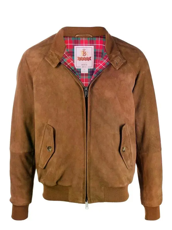 BARACUTA Zip-up Suede Bomber Jacket - Brown