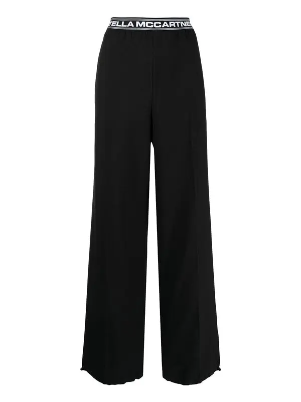 Stella McCartney Logo Waistband Wide-leg Wool Trousers - Black