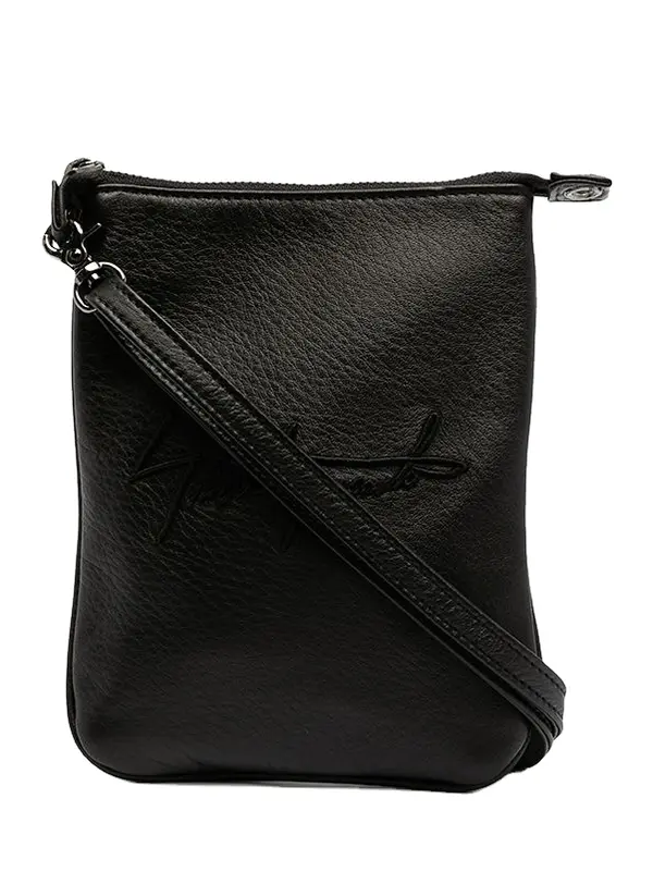 Yohji Yamamoto Logo-embroidered Leather Shoulder Bag - Black