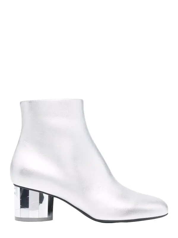 FERRAGAMO Mirrored Heel Leather Ankle Boots - Silver