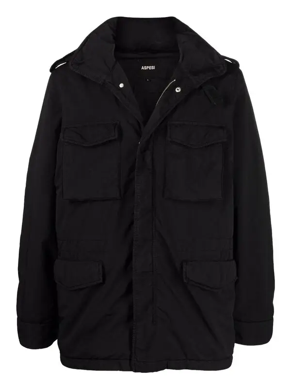 Aspesi Cargo-pocket Hooded Coat - Black