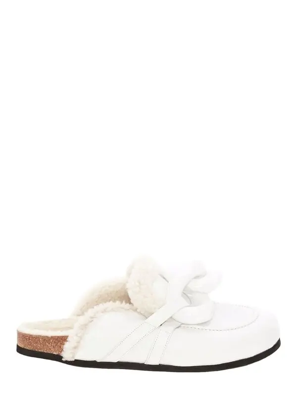 JW Anderson Chain Shearling Loafer Mules - White